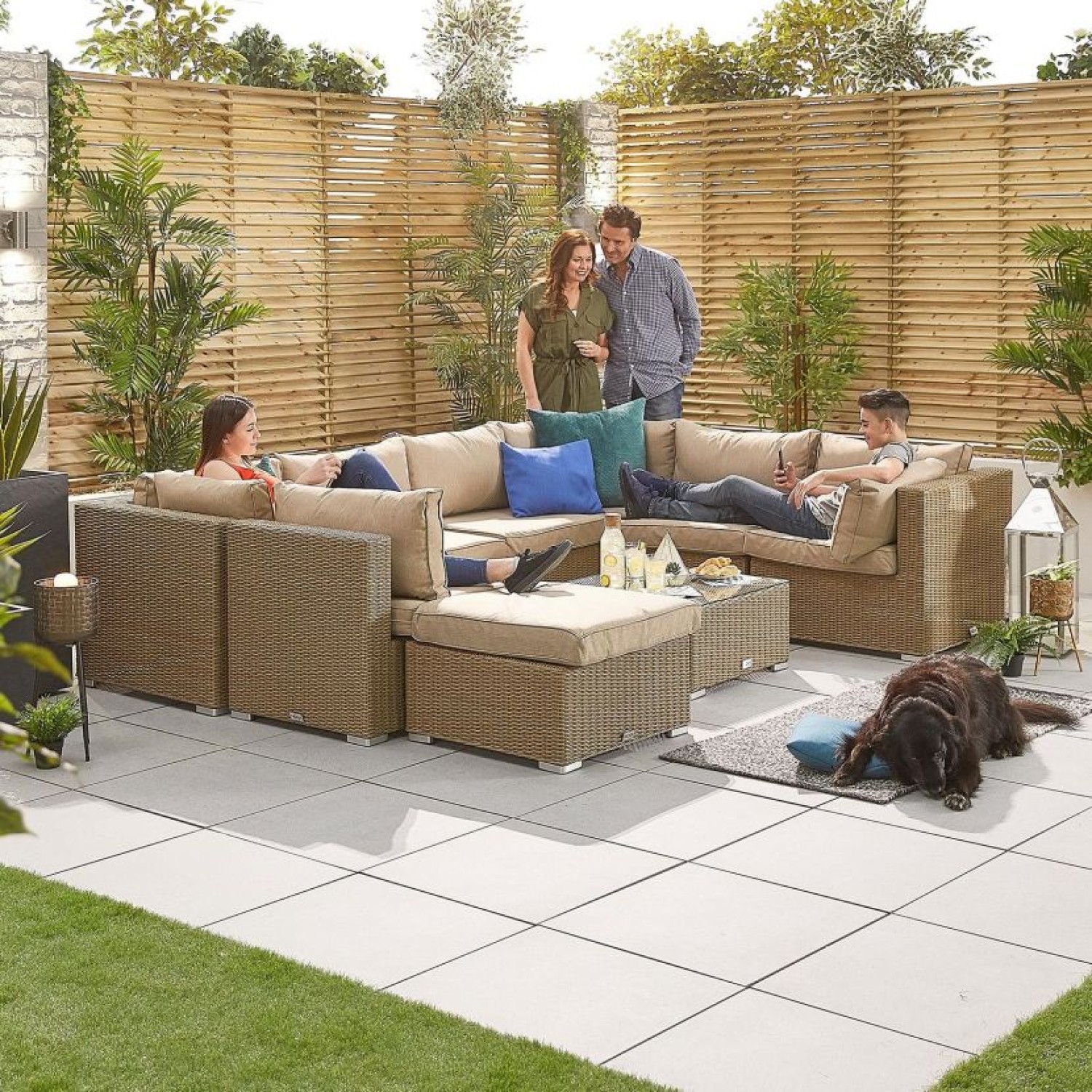 Nova Garden Furniture Chelsea Willow Rattan 2A Corner Sofa Set with Coffee Table Oak Furniture House